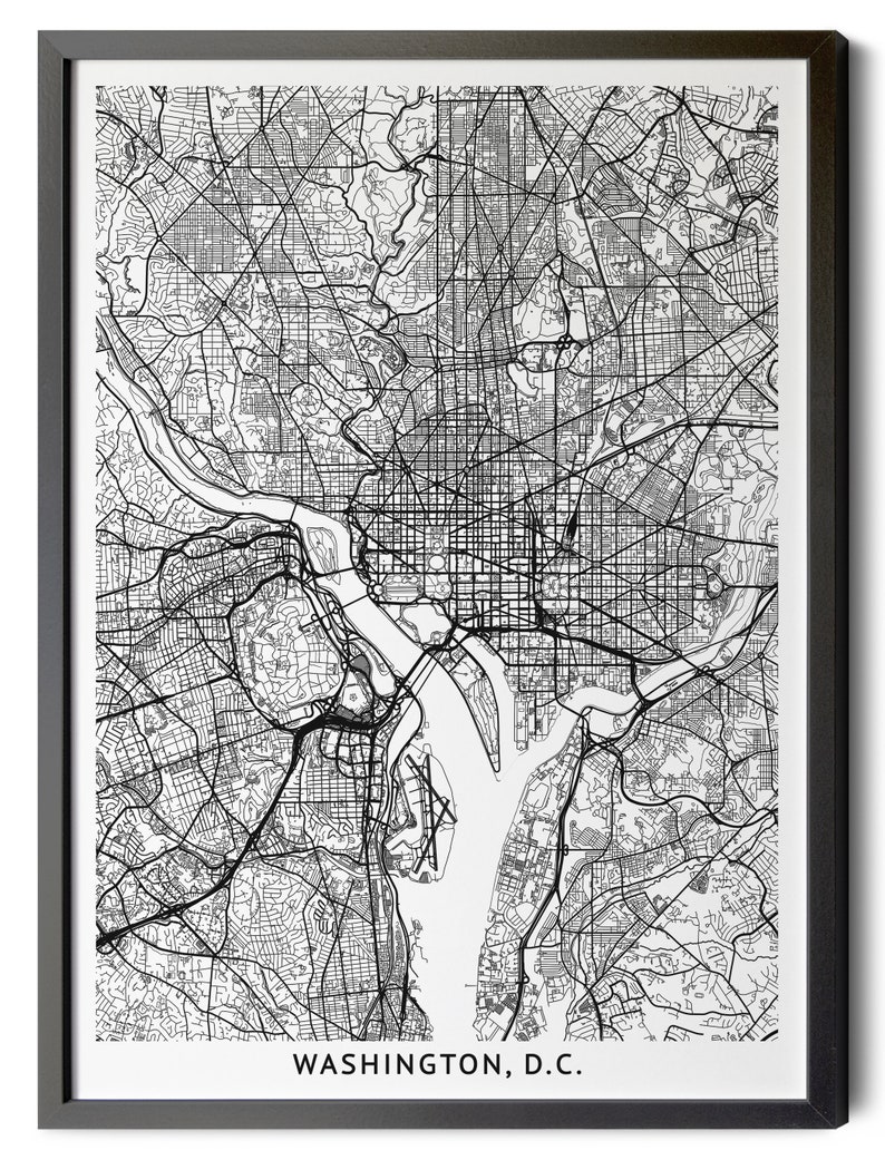 Washington DC Map, Black and White, Washington DC Poster, City Street ...