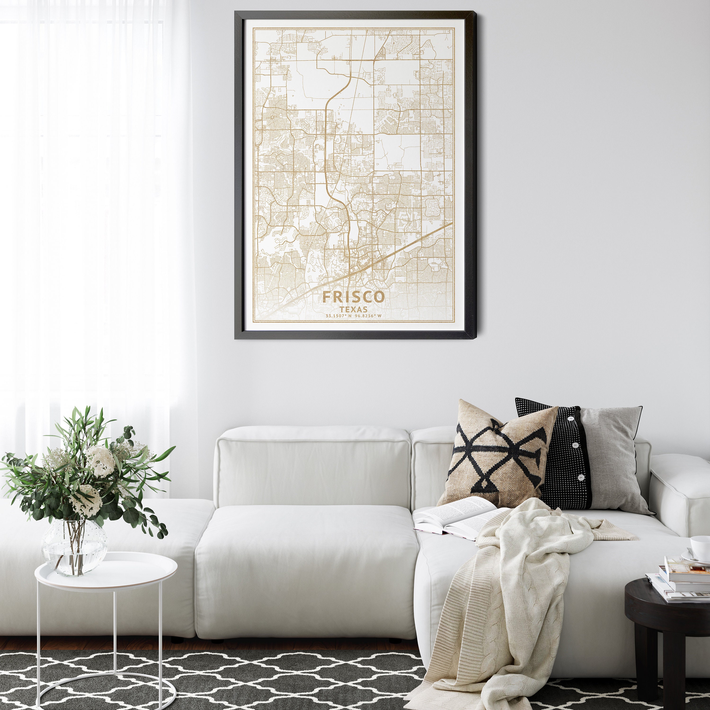 Frisco Texas Map, High Resolution Real Gold Leaf Texture, Coordinates ...
