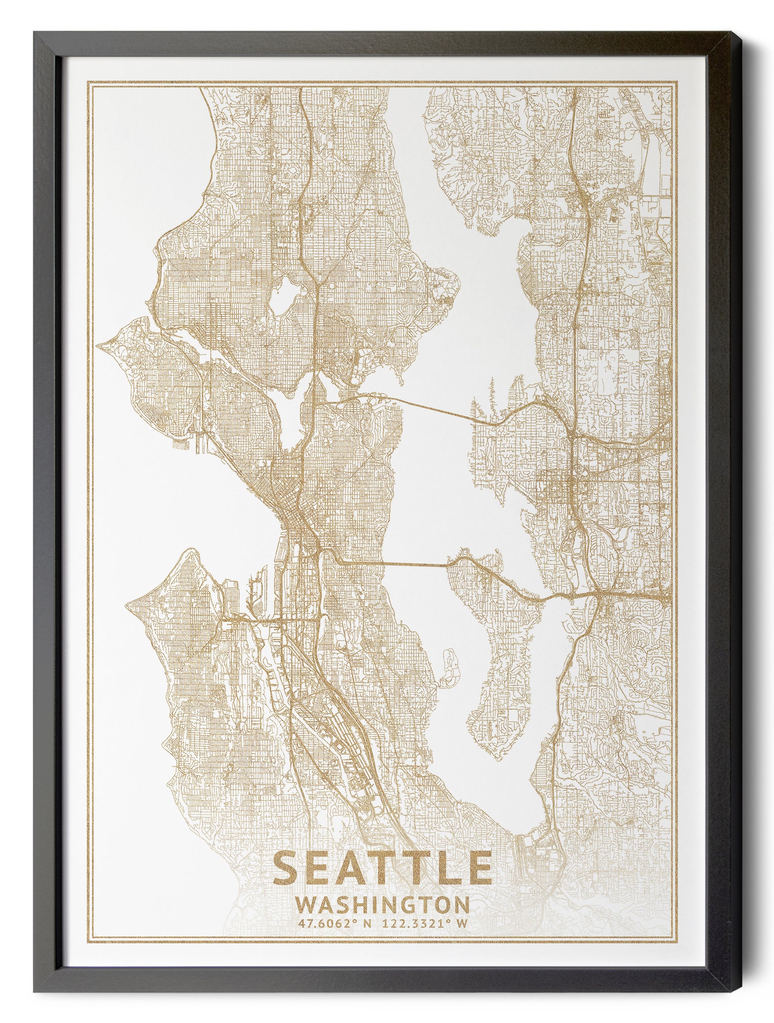 Seattle Washington Map, High Resolution Real Gold Leaf Texture ...
