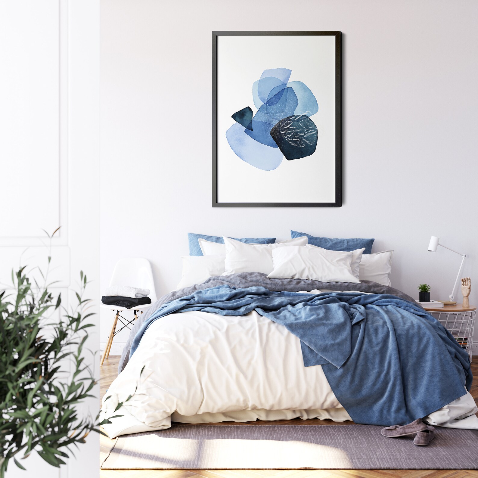 Navy Blue Wall Art, Watercolor Shapes, Abstract Textures, Printable ...