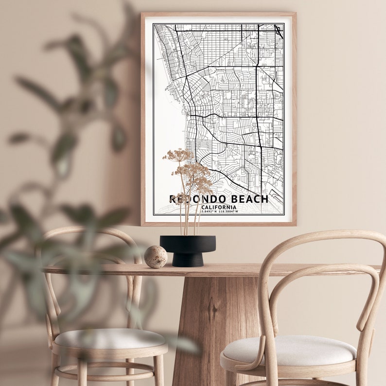 Redondo Beach California Map, Black and White, Coordinates, Map of ...