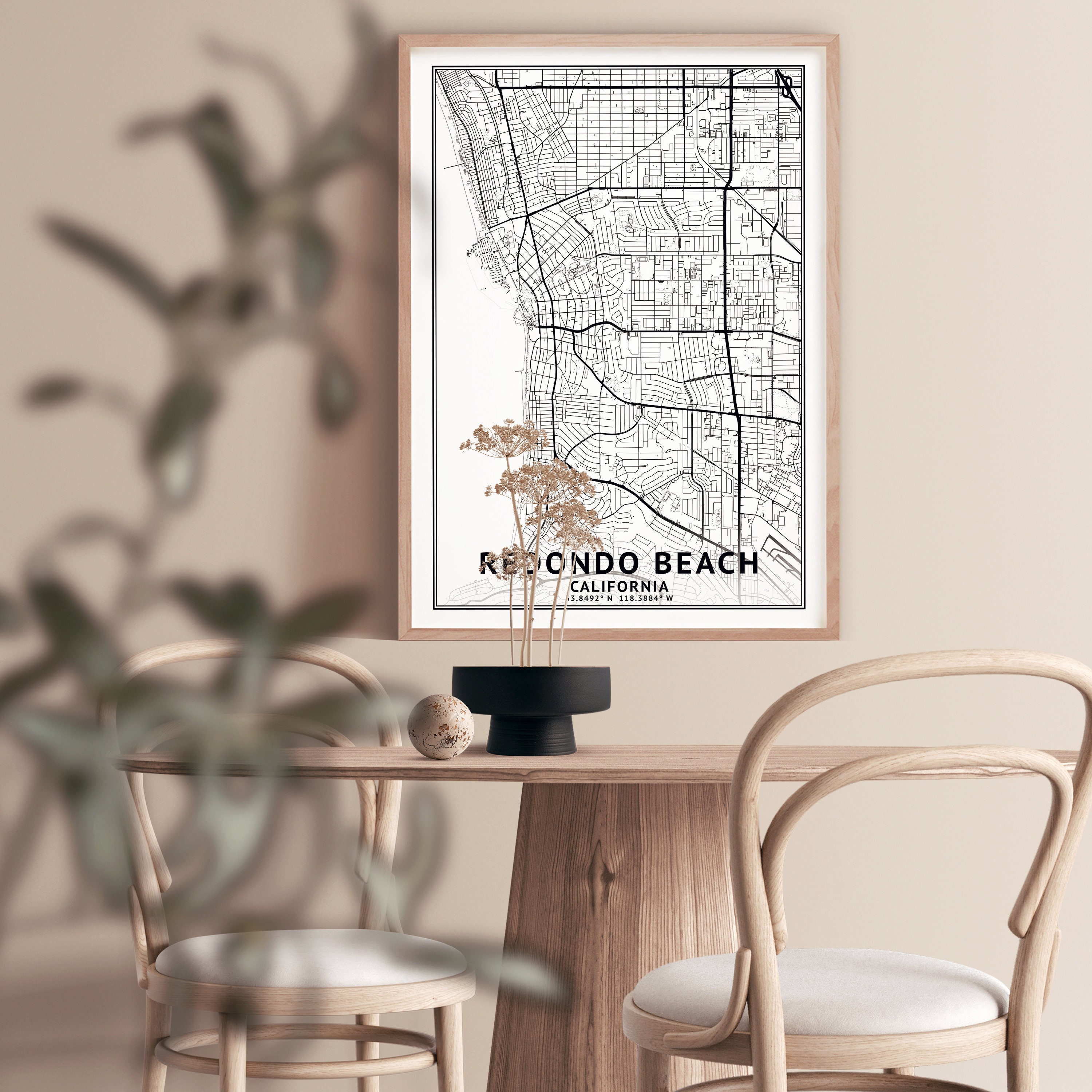 Redondo Beach California Map, Black and White, Coordinates, Map of ...