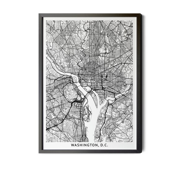 Washington DC Map Black and White Washington DC Poster City - Etsy