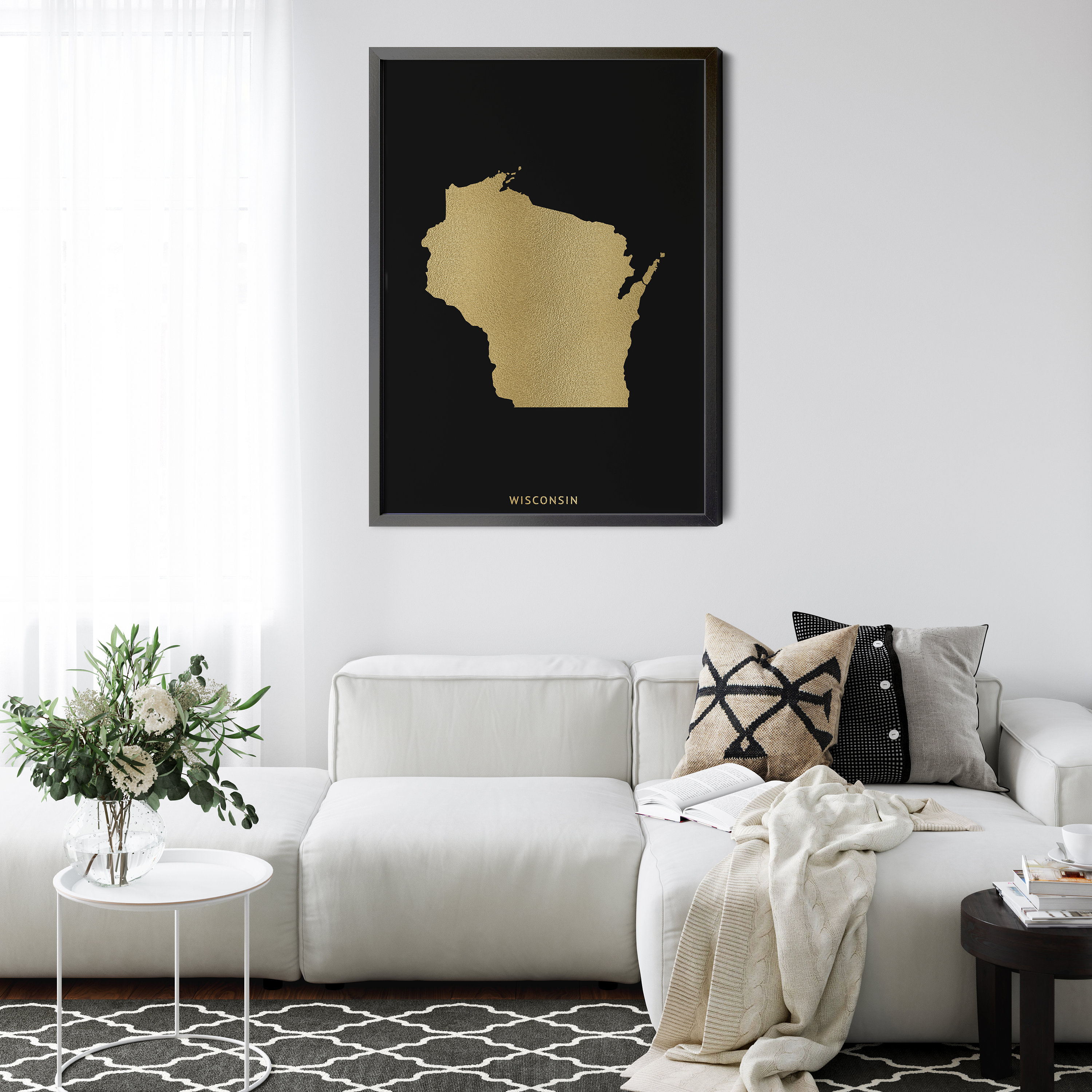 Wisconsin Map Black Gold Foil Texture Wisconsin Wall Art | Etsy