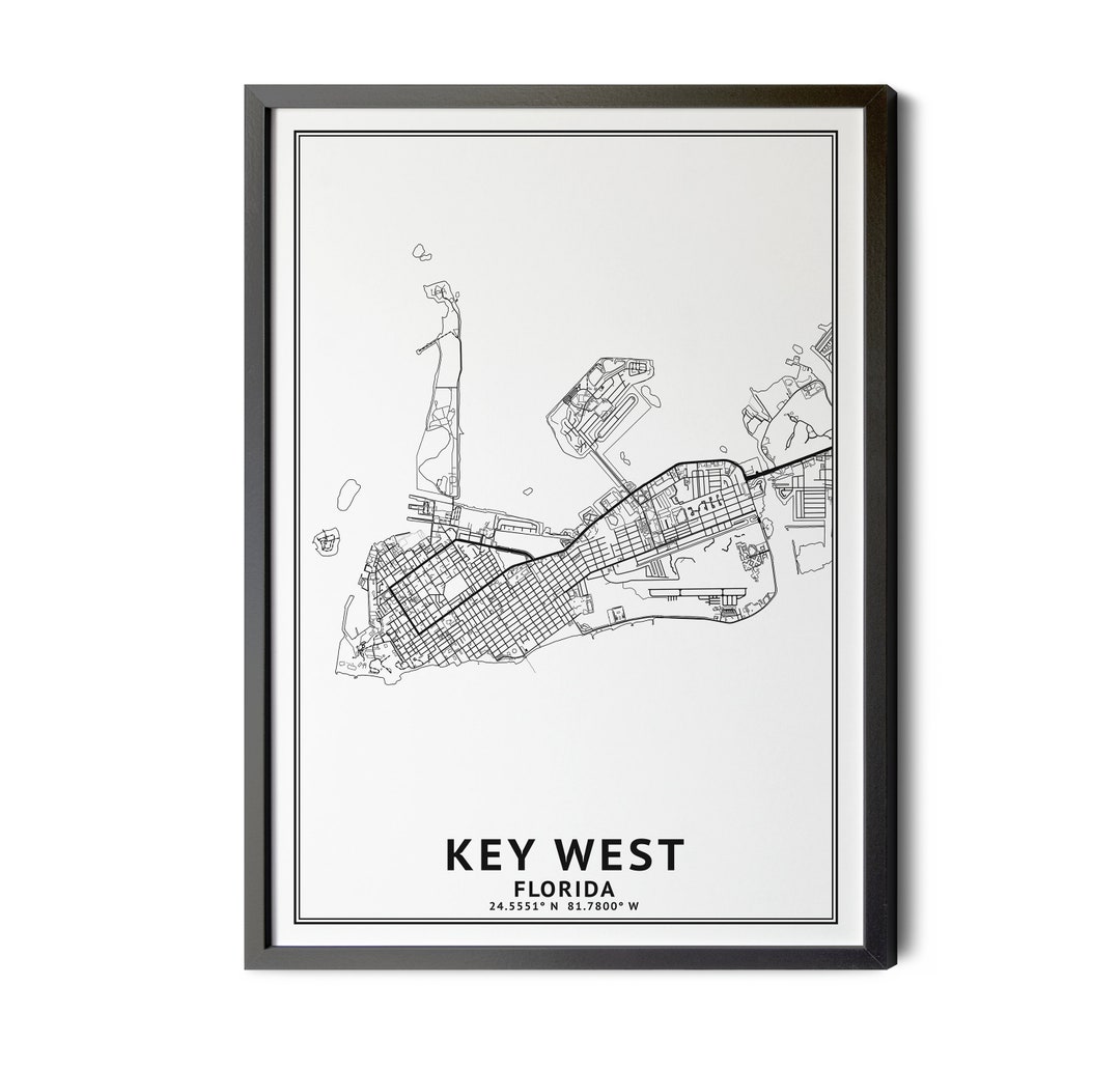 Key West Florida Map, Black and White, Coordinates, Map of Key West ...