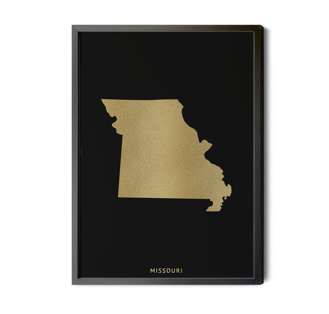 Missouri Map, Black, Gold Foil Texture, Contemporary, Missouri Wall Art ...