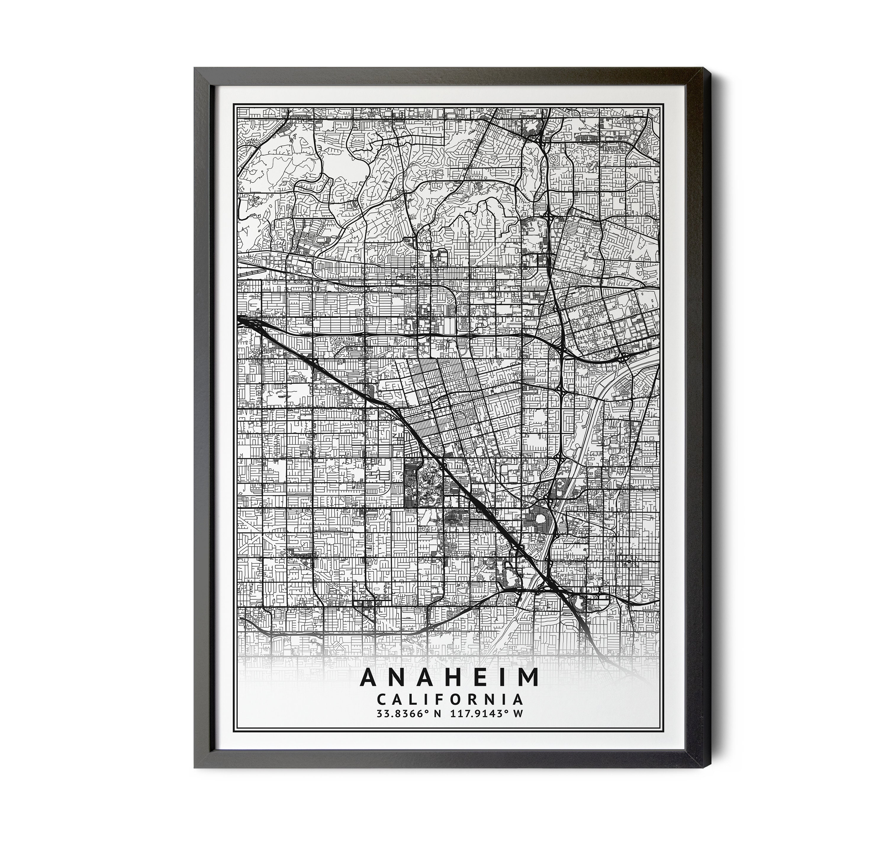 Anaheim California Map Black and White Coordinates Map of | Etsy