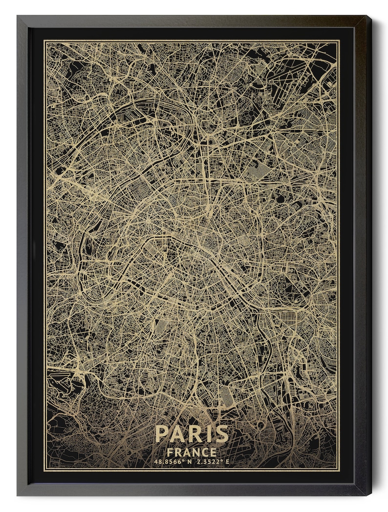 Paris France Map, Black, High Resolution Real Gold Leaf Texture ...