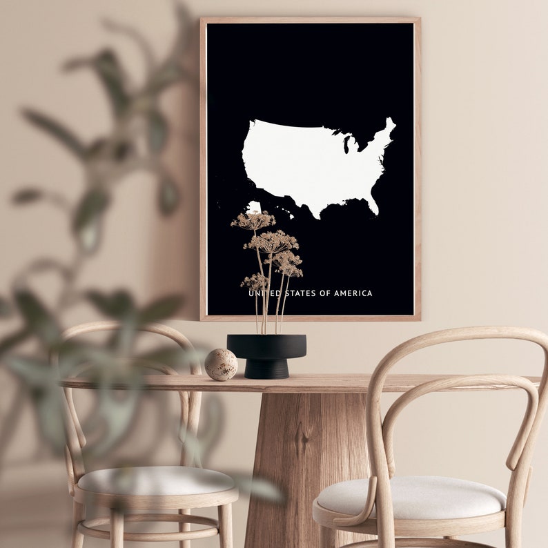 United States of America Map Black and White Inverted - Etsy