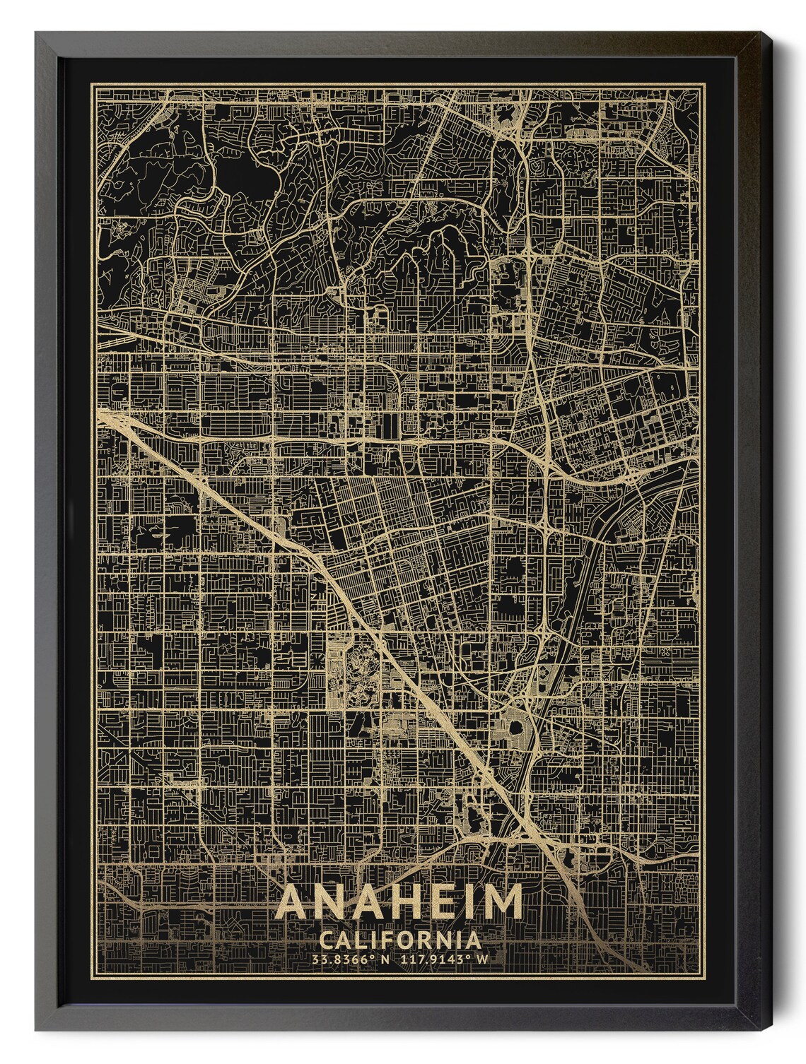 Anaheim California Map Black High Resolution Real Gold Leaf - Etsy