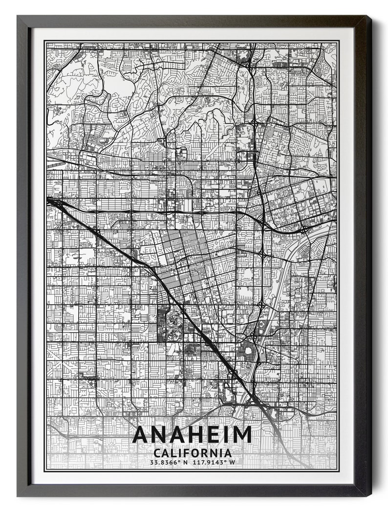 Anaheim California Map, Black and White, Coordinates, Map of Anaheim ...