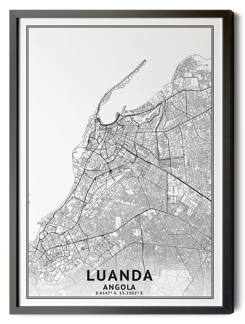 Luanda Angola, Map, Black and White, Coordinates, Luanda AGO, City ...