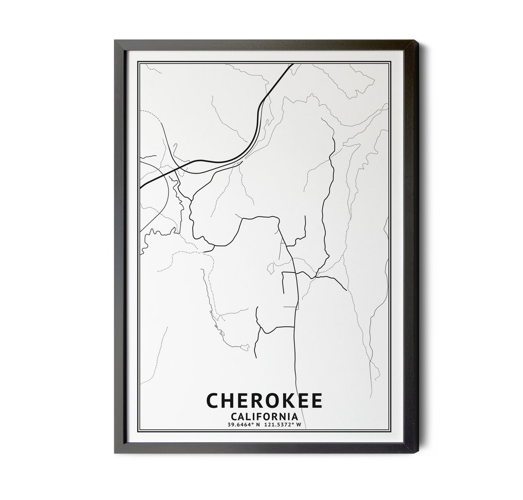 Cherokee California Map, Black and White, Coordinates, Map of Cherokee ...