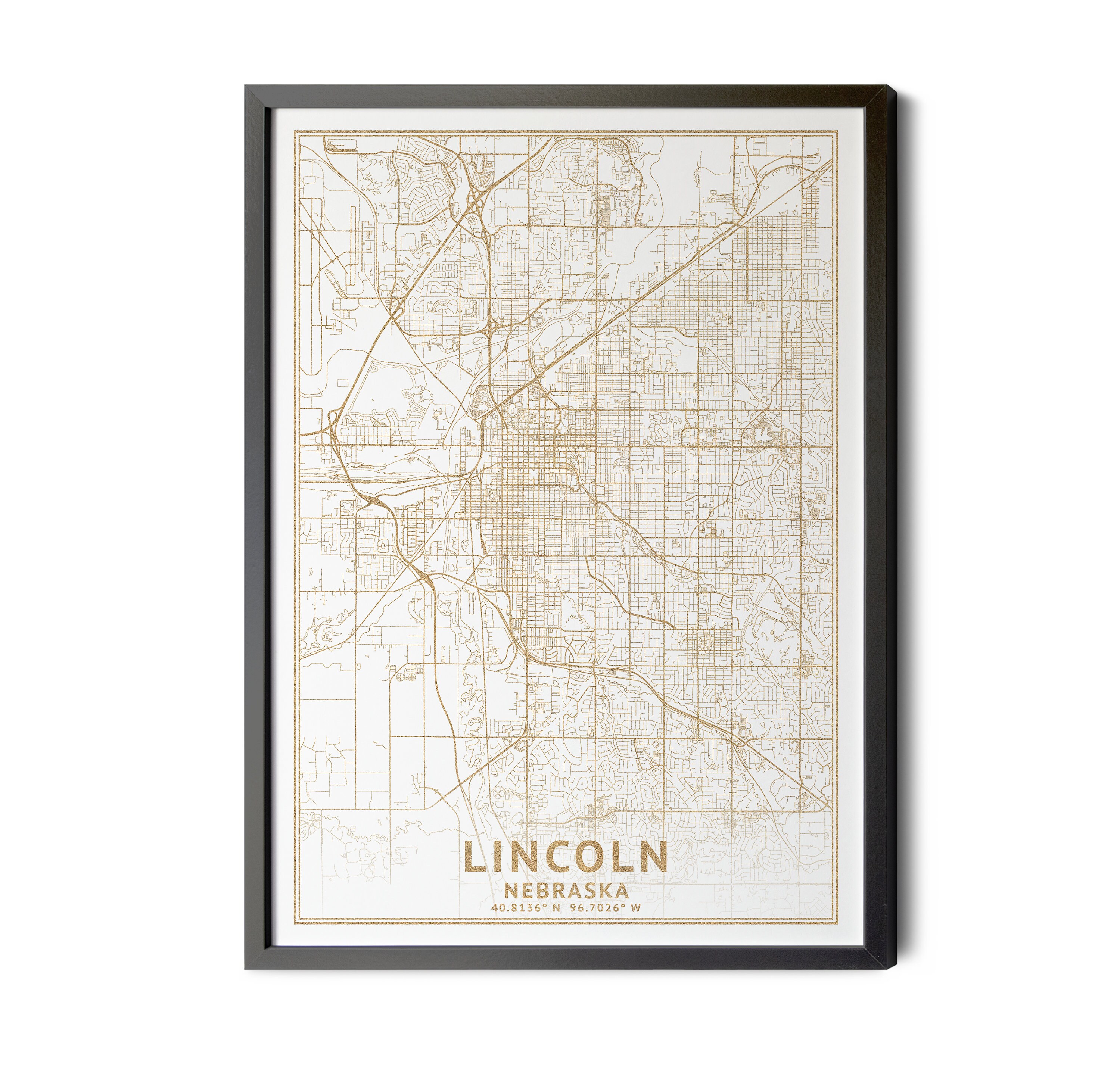 Lincoln Nebraska Map, High Resolution Real Gold Leaf Texture ...