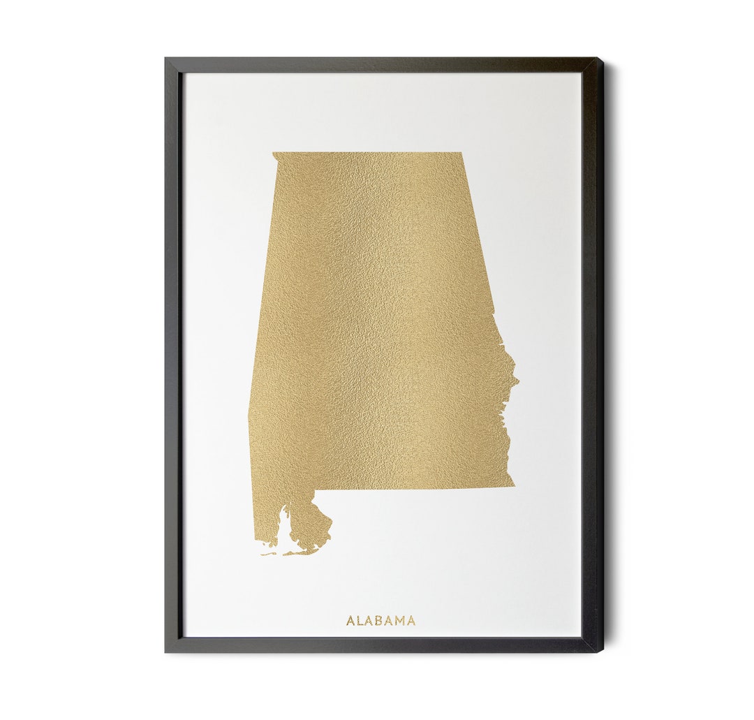 Alabama State Map, Gold Foil Texture, Minimalist State Poster, Alabama ...