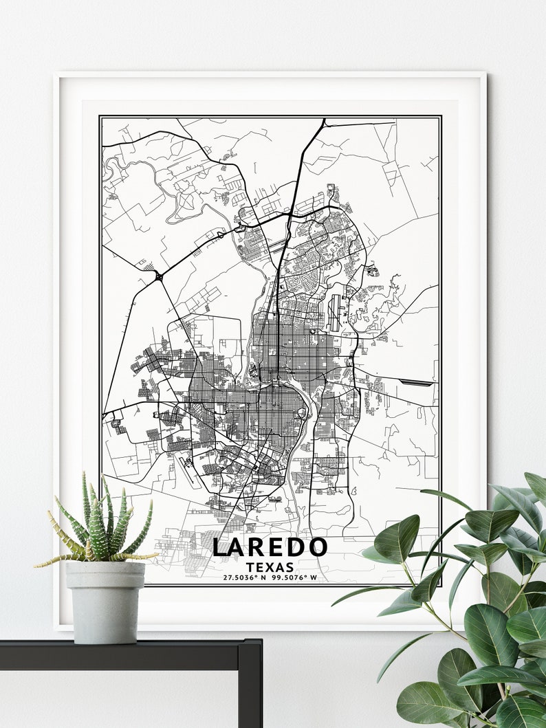 Laredo Texas Map, Black and White, Coordinates, Map of Laredo, Laredo ...