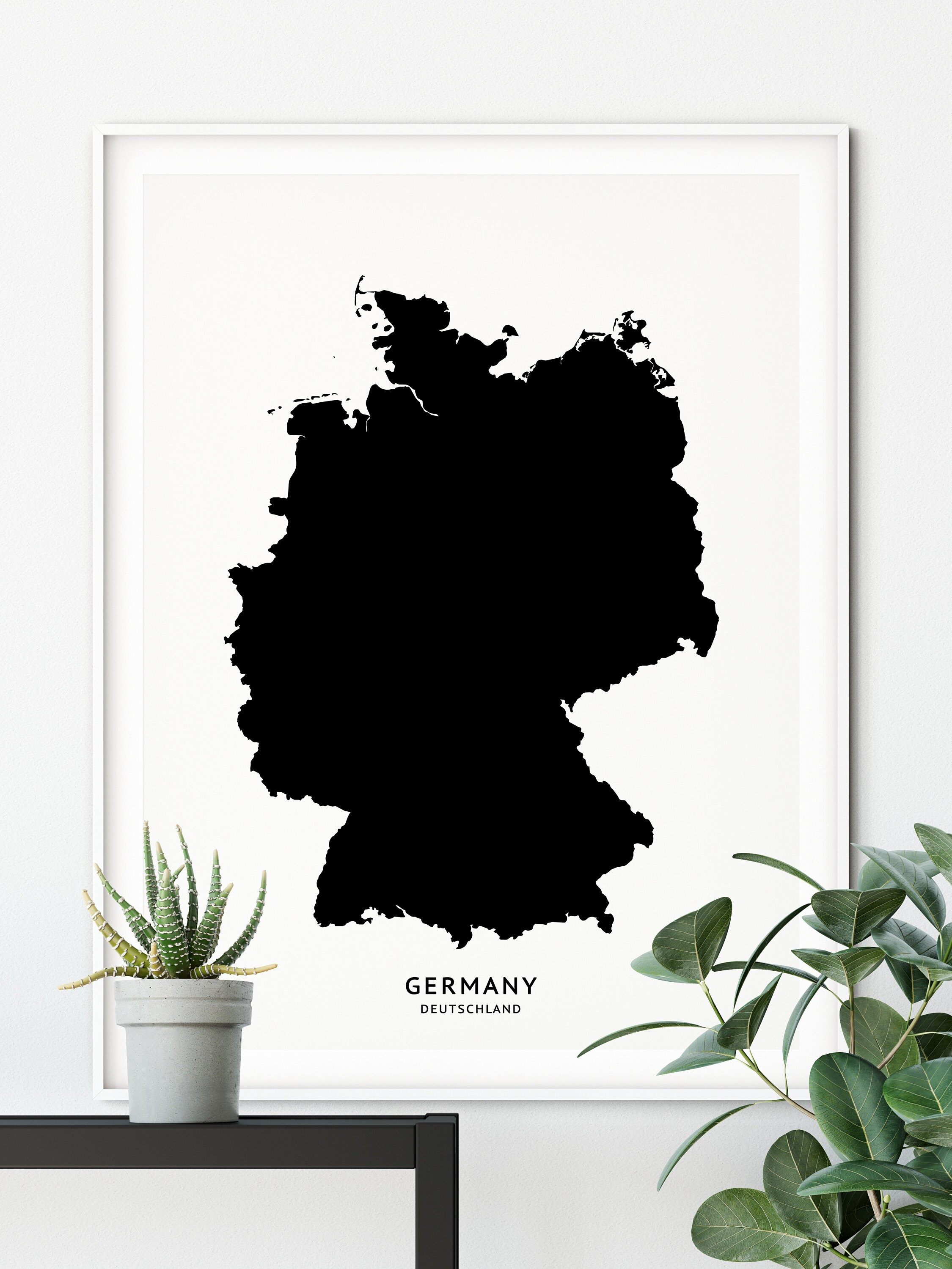 Germany Deutschland Map, Black and White, Minimalist, English and ...