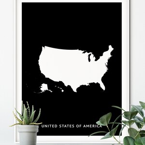 United States of America Map, Black and White, Inverted, Minimalist ...
