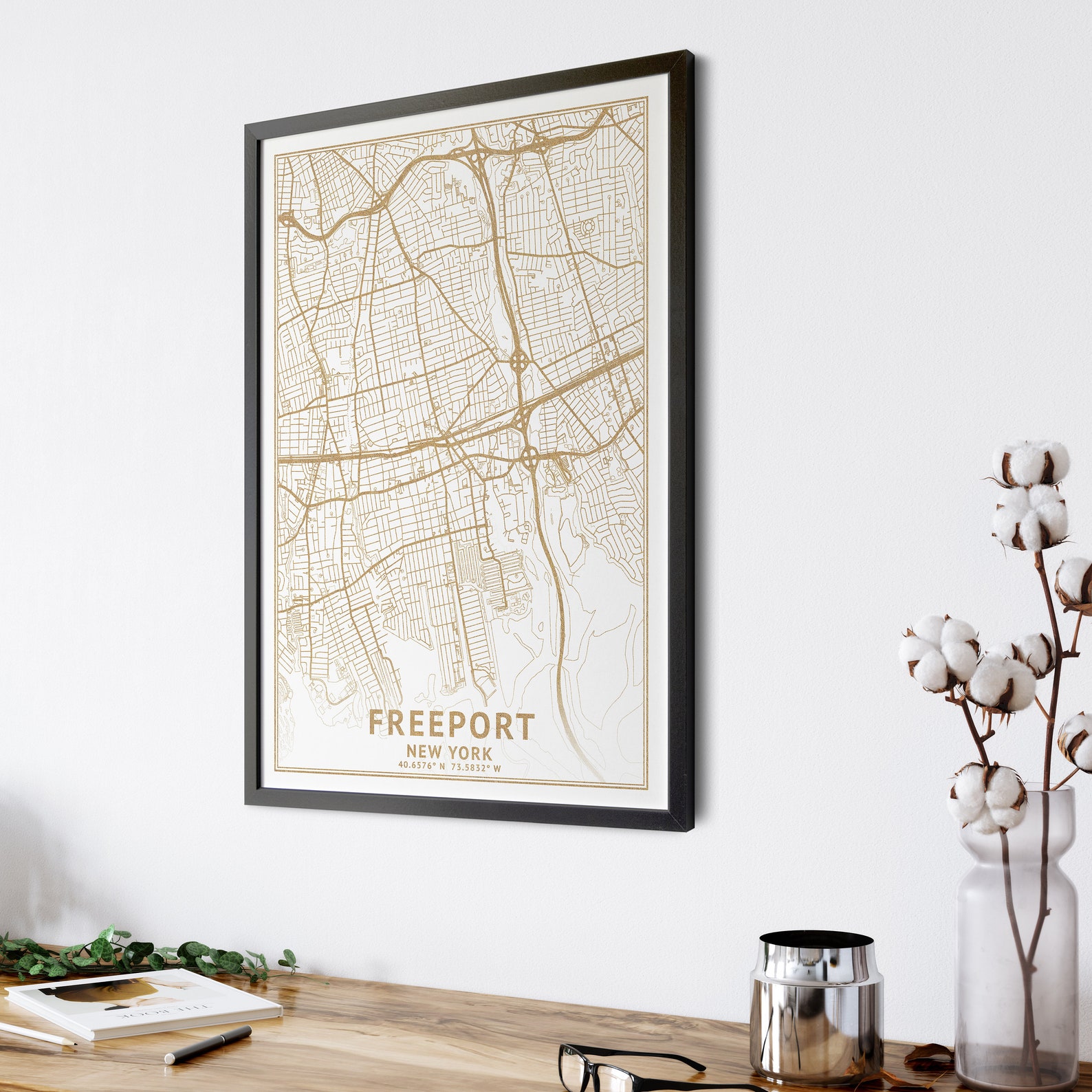 Freeport New York Map, High Resolution Real Gold Leaf Texture ...