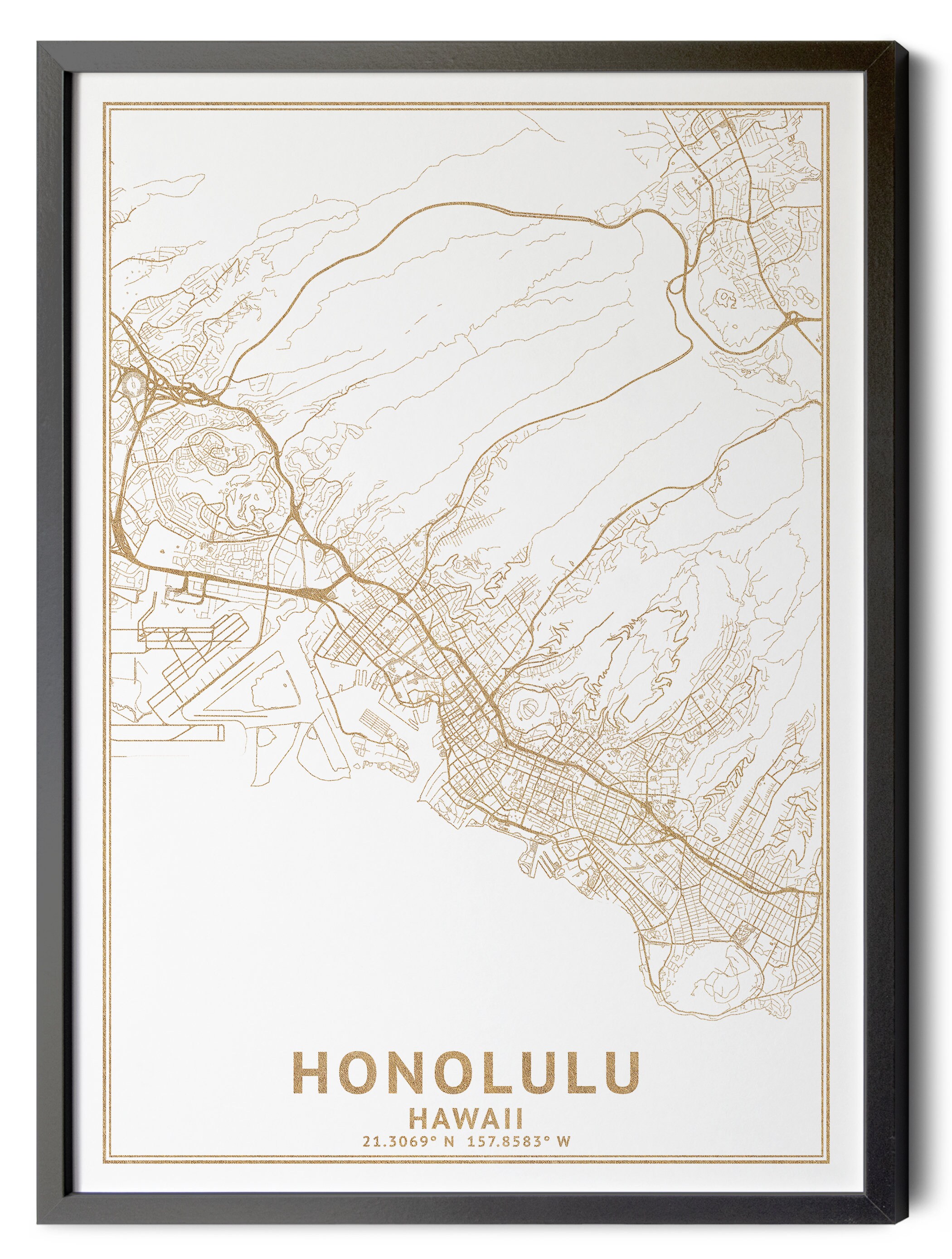 Honolulu Hawaii Map High Resolution Real Gold Leaf Texture - Etsy