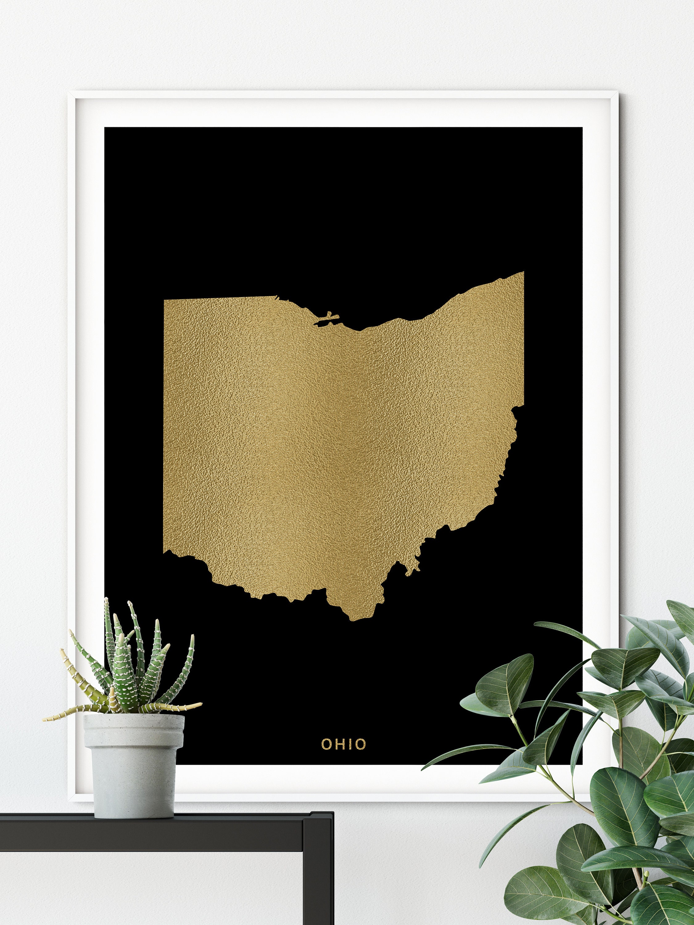 Ohio Map Black Gold Foil Texture Ohio Wall Art Ohio - Etsy