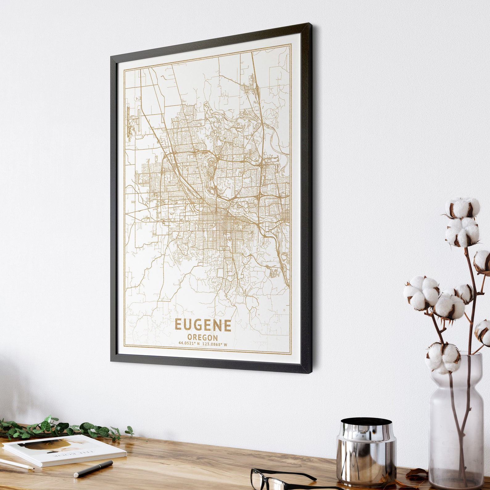 Eugene Oregon Map, High Resolution Real Gold Leaf Texture, Coordinates ...