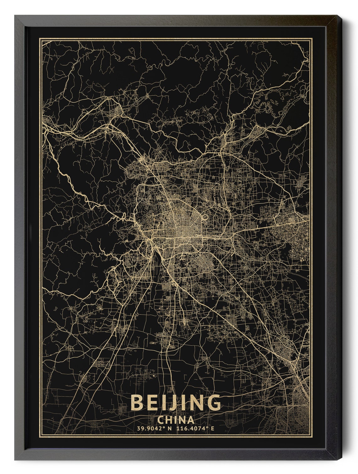 Beijing China Map, Black, High Resolution Real Gold Leaf Texture ...