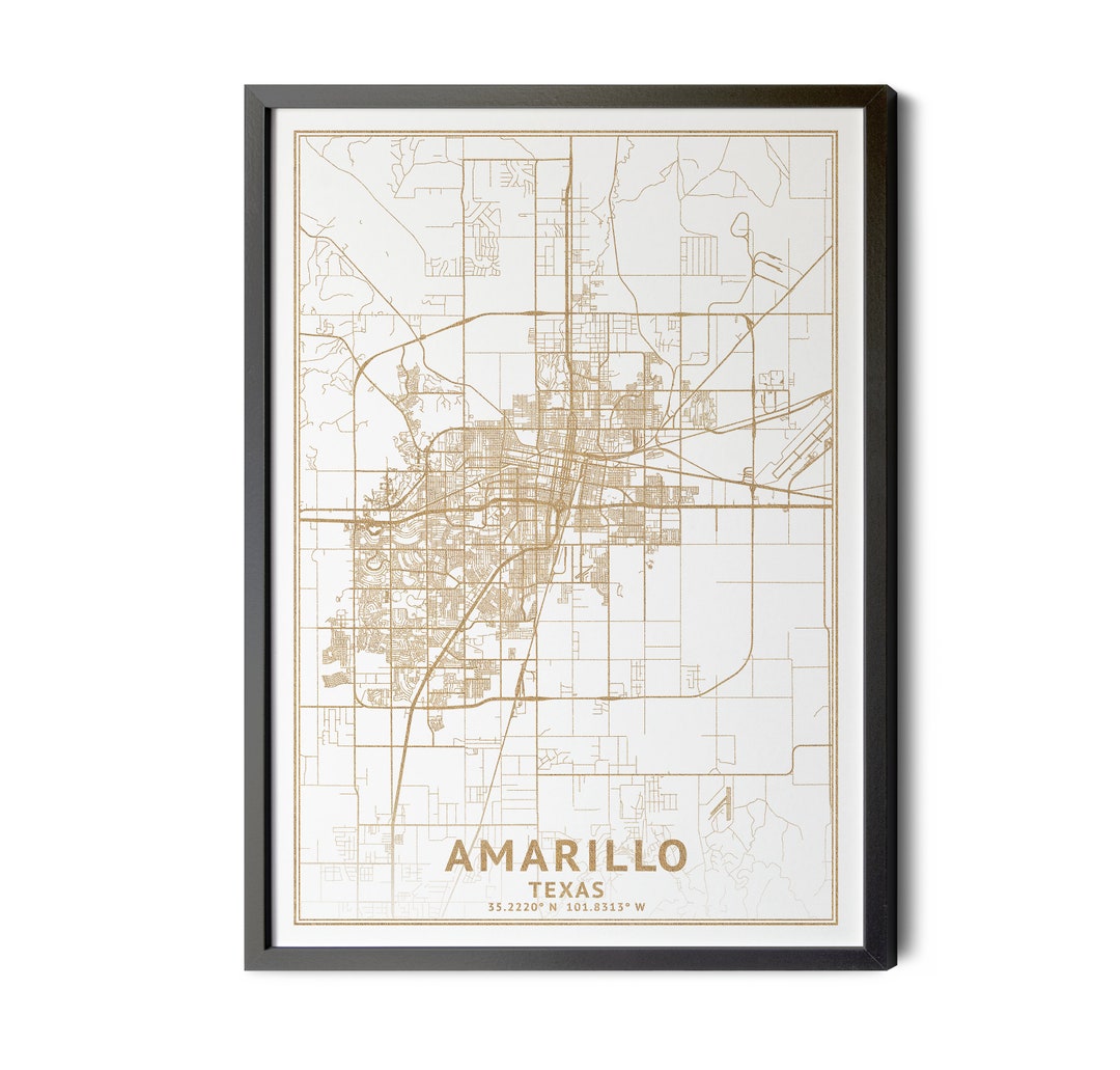Amarillo Texas Map, High Resolution Real Gold Leaf Texture, Coordinates ...