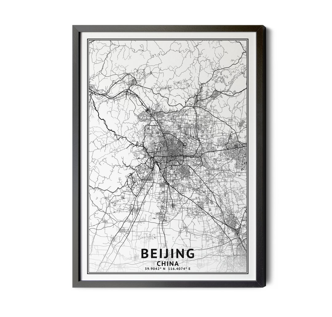 Beijing China Map, Black and White, Coordinates, Map of Beijing ...