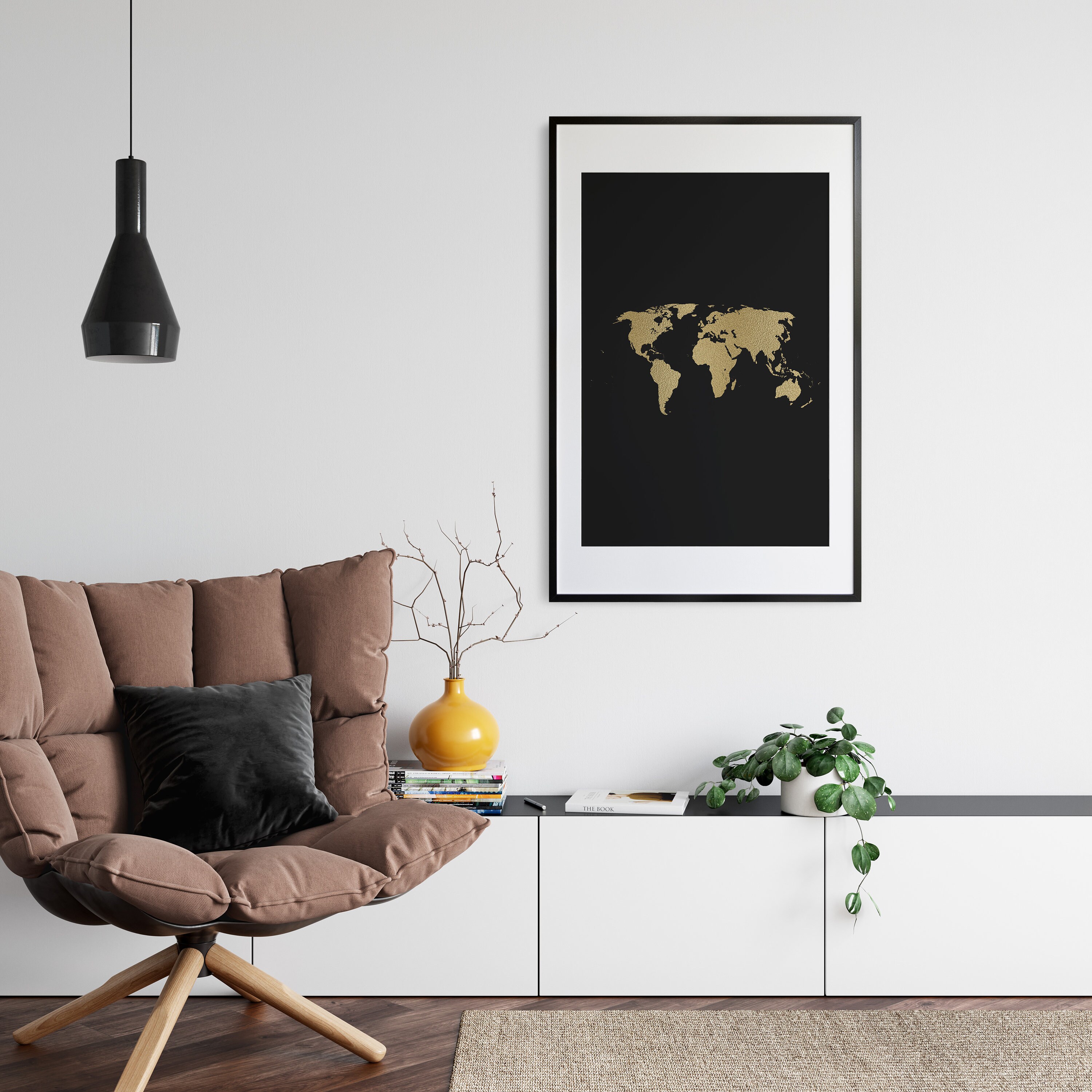 World Map Black High Resolution Gold Foil World Map Wall - Etsy