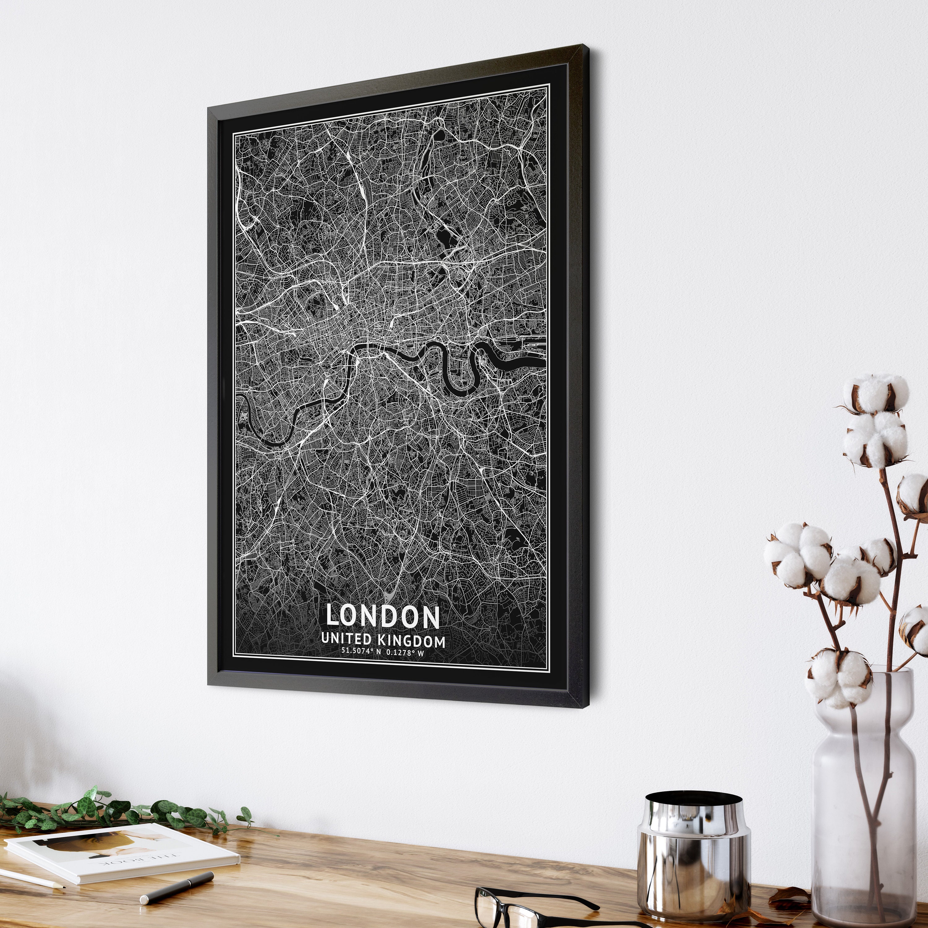 London United Kingdom Map Black and White Inverted - Etsy
