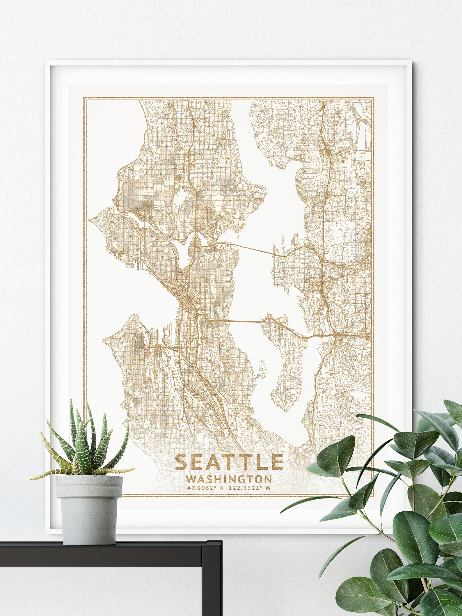 Seattle Washington Map, High Resolution Real Gold Leaf Texture ...