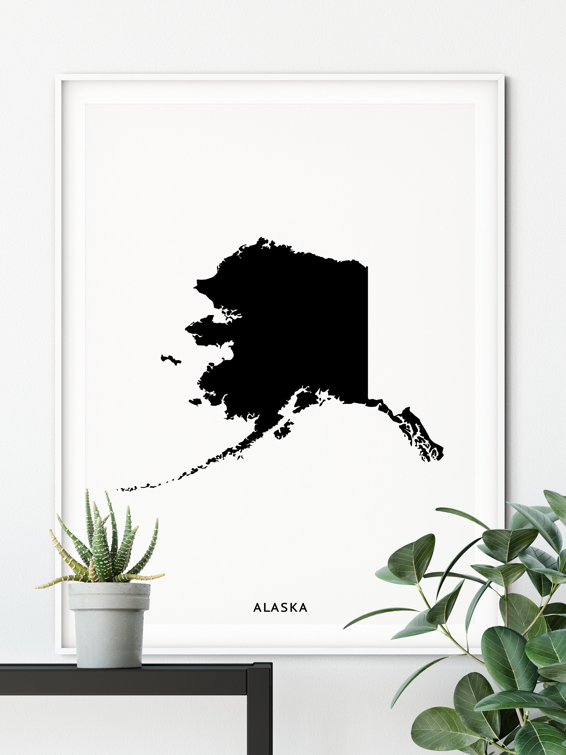 Alaska Map, Black and White, Minimalist, Map of Alaska, AK Map, Alaska ...