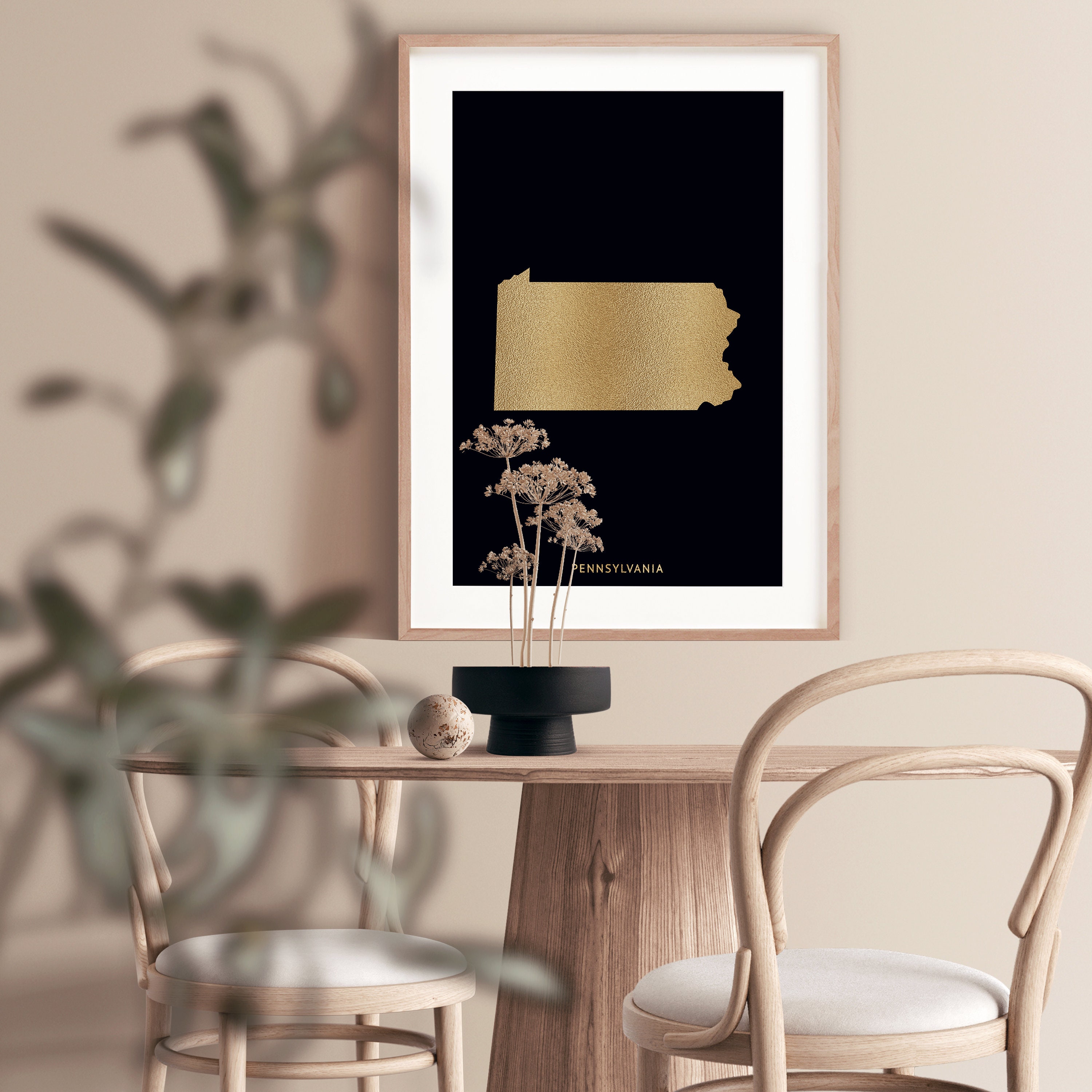 Pennsylvania Map Black Gold Foil Texture Pennsylvania Wall - Etsy