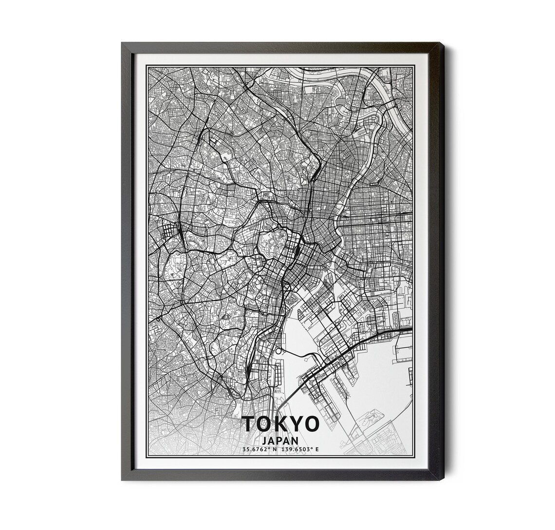 Tokyo Japan Map Black and White Coordinates Map of Tokyo - Etsy
