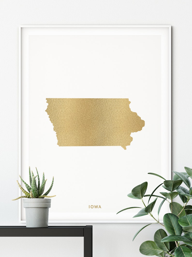 Iowa Map Gold Foil Texture Contemporary Modern Map Art Map - Etsy