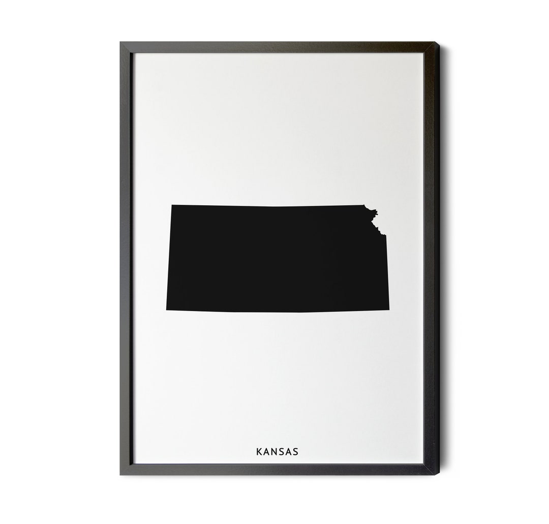 Kansas Map, Black and White, Minimalist, Map of Kansas, KS State Map ...