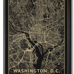 Washington DC Map, Black and Gold, High Resolution Real Gold Leaf ...