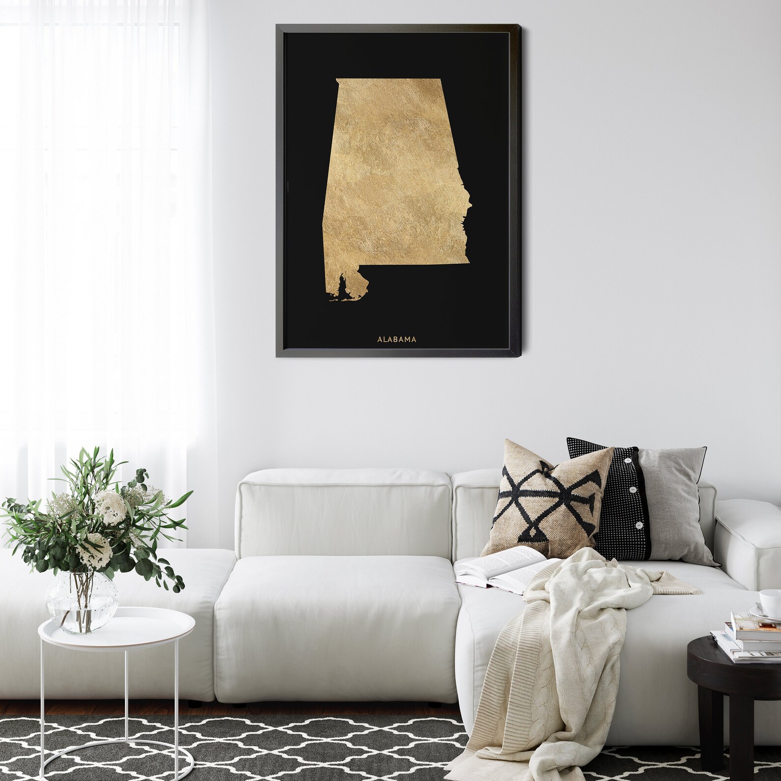 Alabama State Map, Black, High Resolution Real Gold Leaf Foil Texture ...