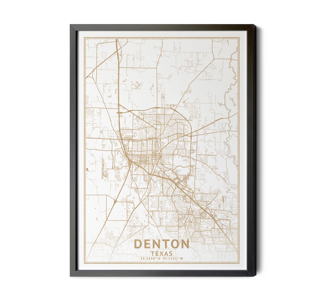 Denton Texas Map, High Resolution Real Gold Leaf Texture, Coordinates ...