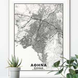 Athens Greece Map, Black and White, Coordinates, City Map, Map of ...