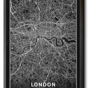 London United Kingdom Map, Black and White, Inverted, Coordinates, Map ...
