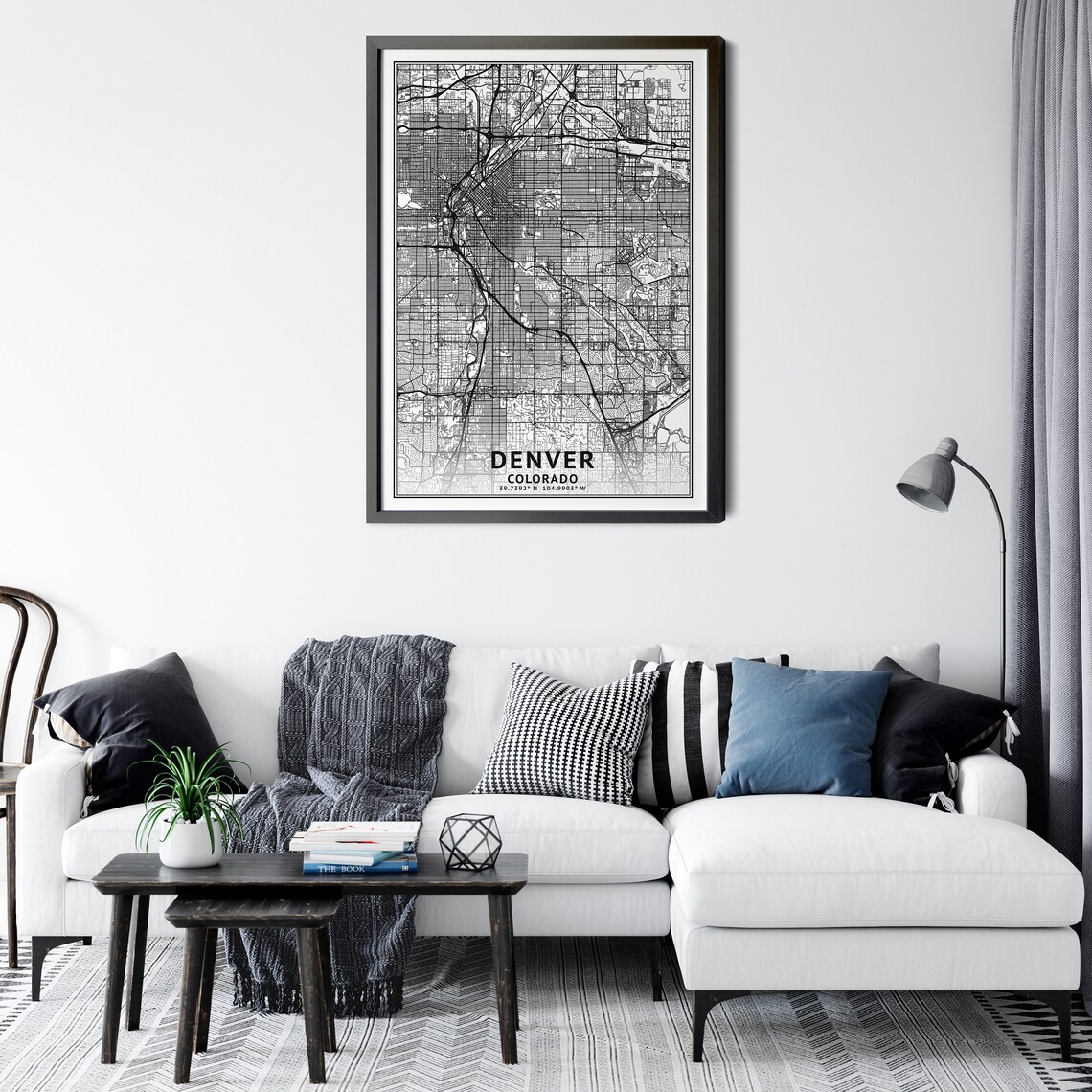 Denver Colorado Map, Black and White, Coordinates, Map of Denver ...
