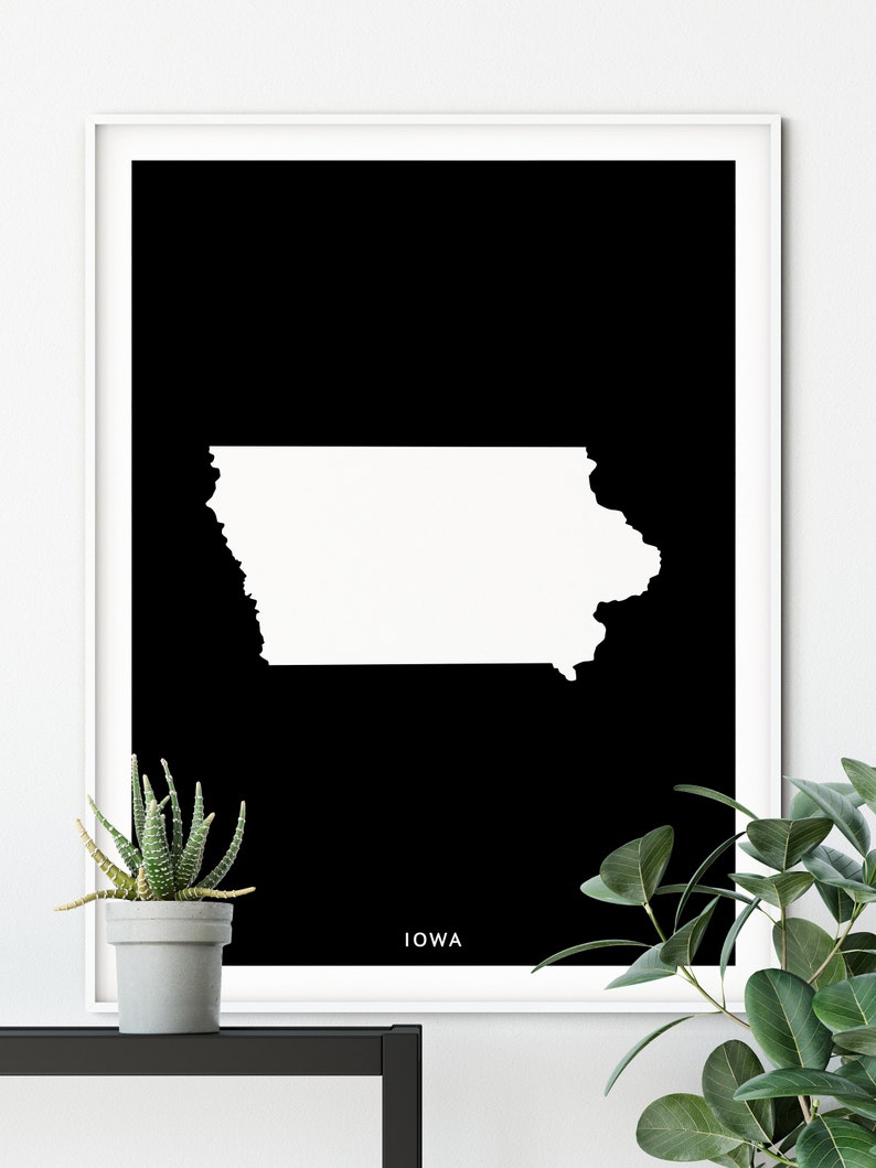 Iowa Map, Black and White, Inverted, Minimalist, Map of Iowa, Iowa ...