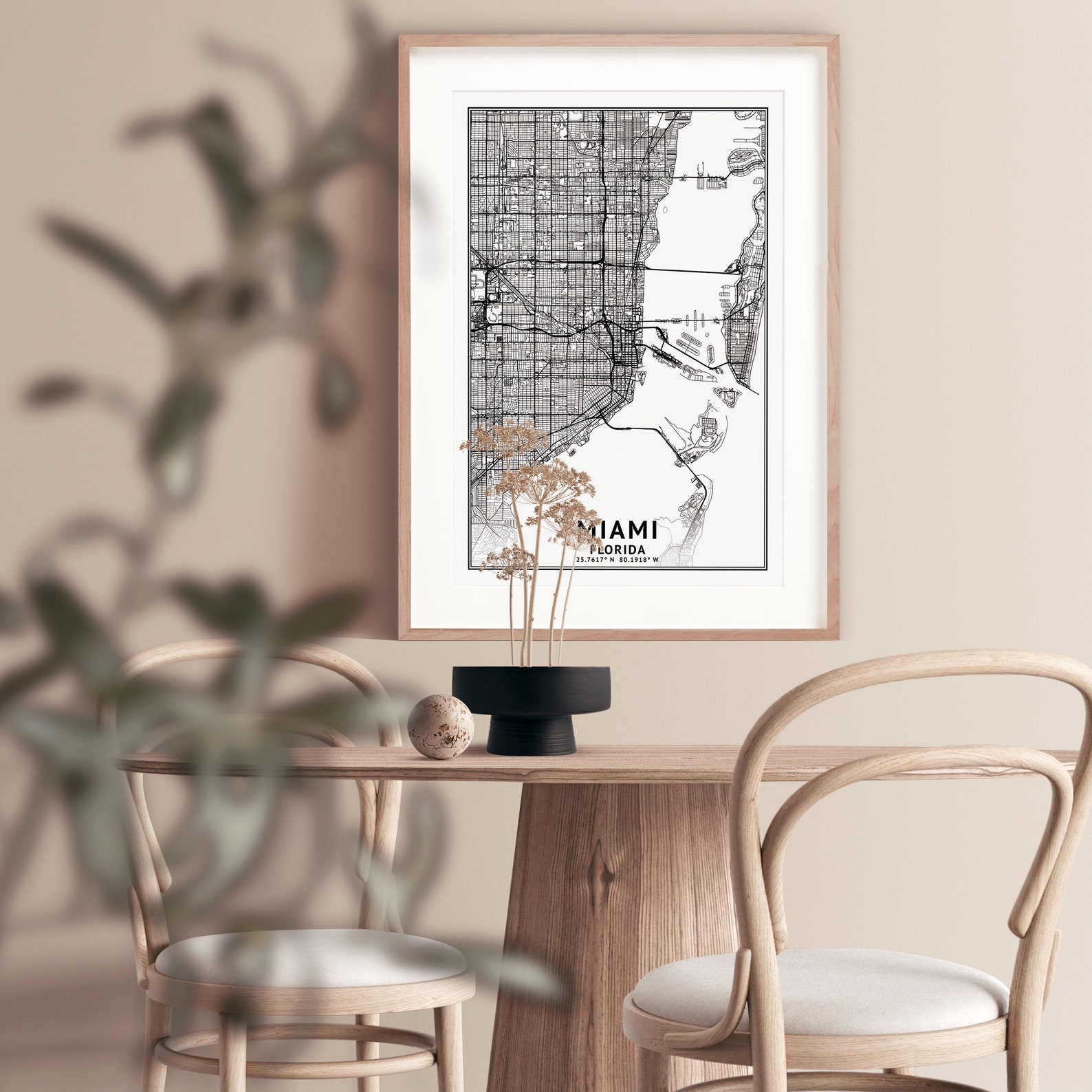 Miami Florida Map, Miami Poster, Coordinates, Minimal Map, Map of Miami ...