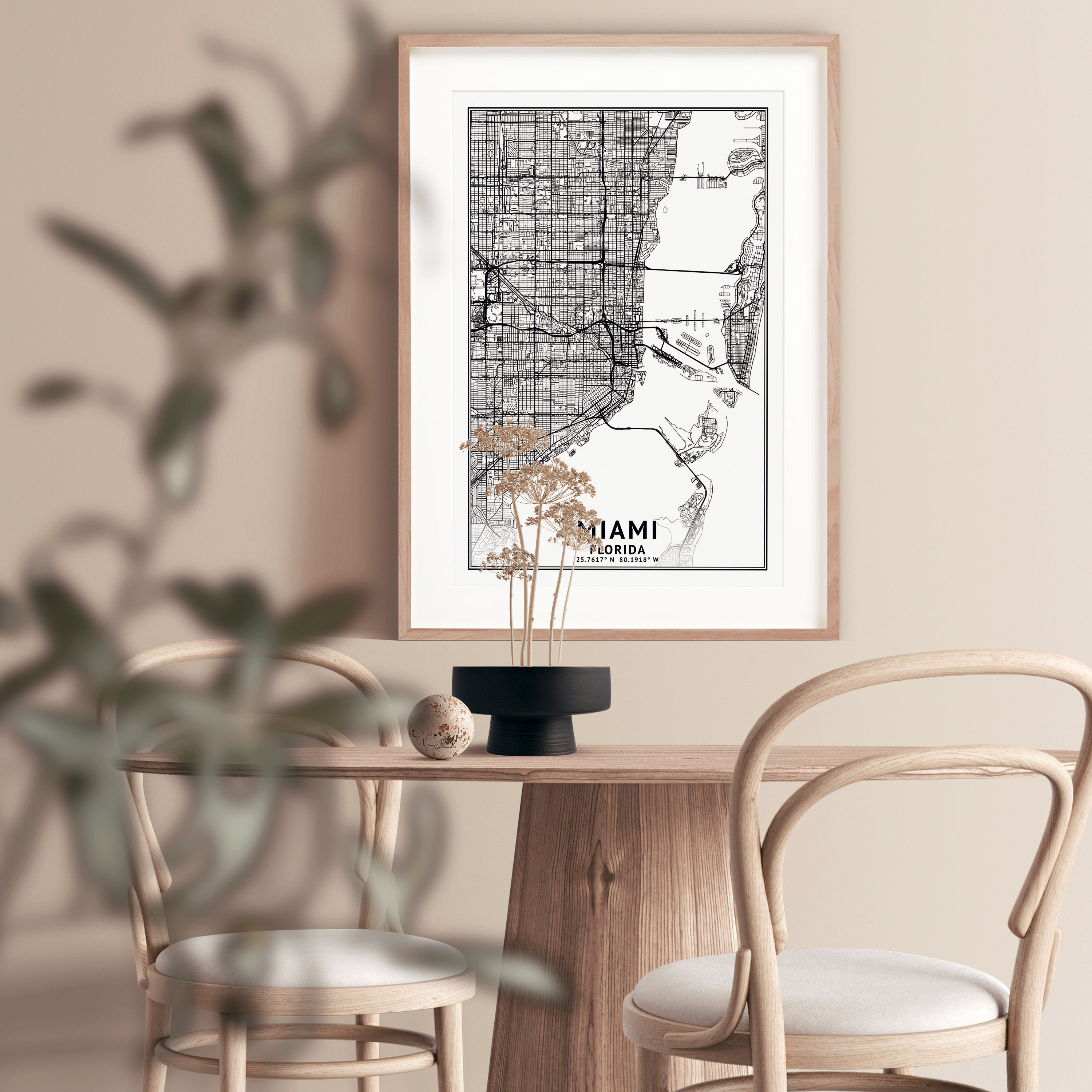 Miami Florida Map, Miami Poster, Coordinates, Minimal Map, Map of Miami ...