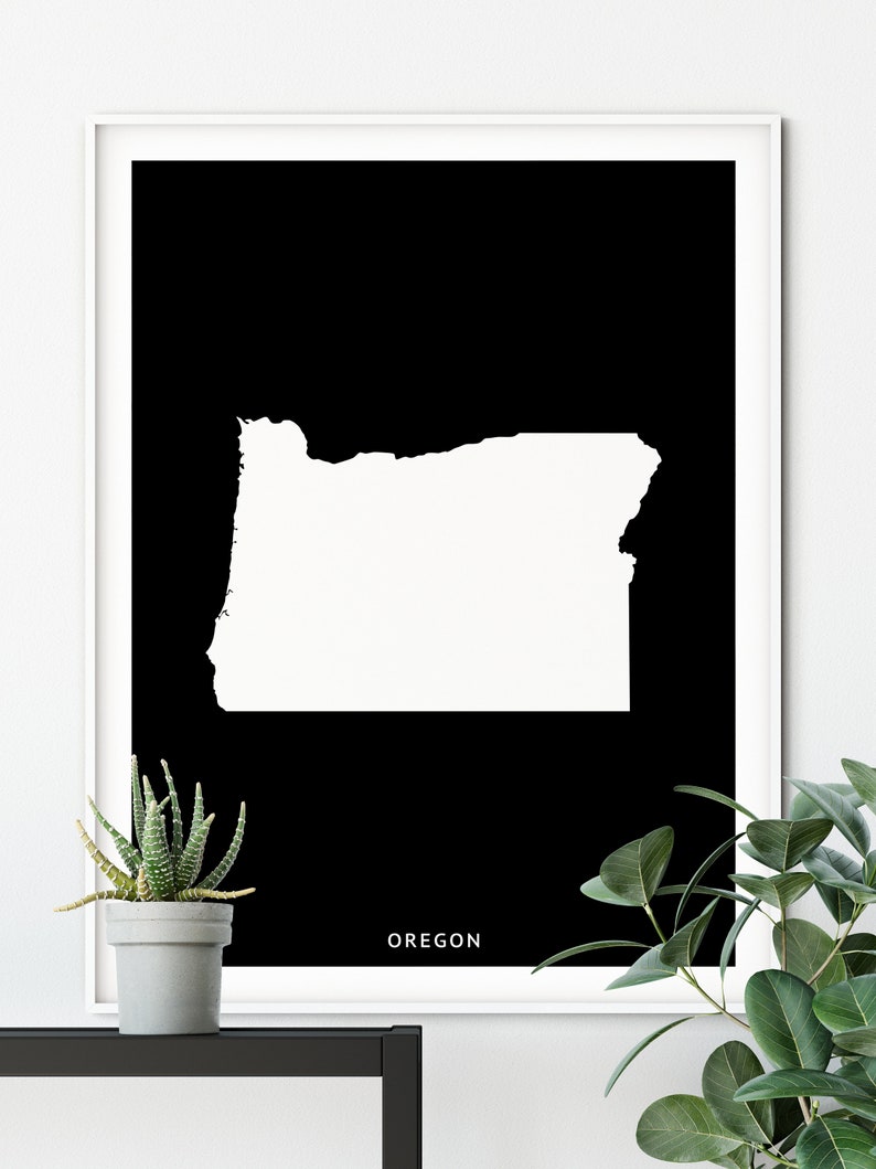 Oregon Map, Black and White, Inverted, Minimalist, Oregon Wall Art ...