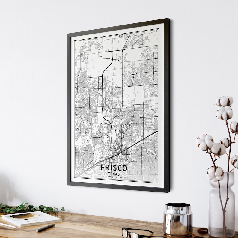 Frisco Texas Map Print, Black and White City Street Map (digital ...