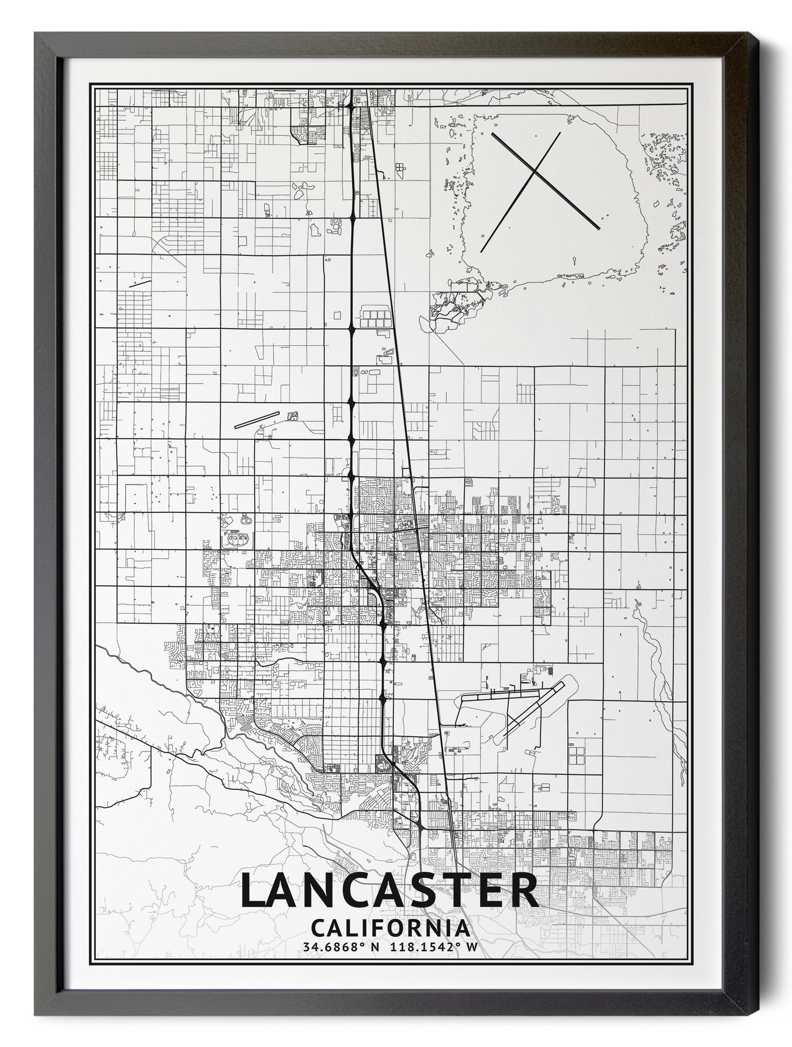 Lancaster California Map Black and White Coordinates Map of - Etsy
