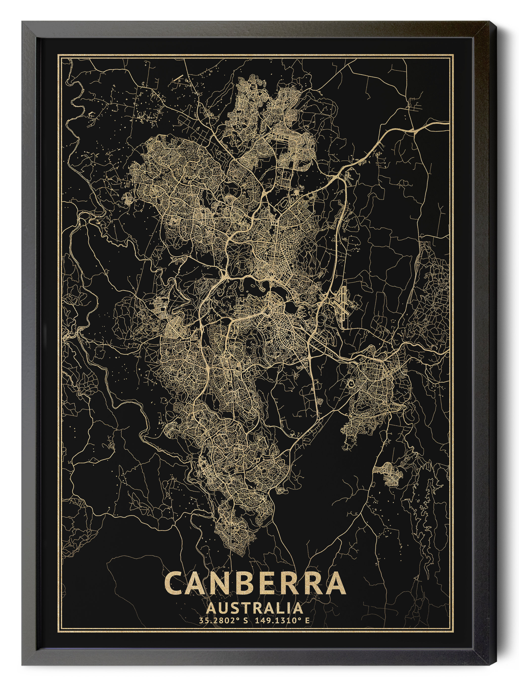 Canberra Australia, Map, Black, High Resolution Real Gold Leaf Texture ...
